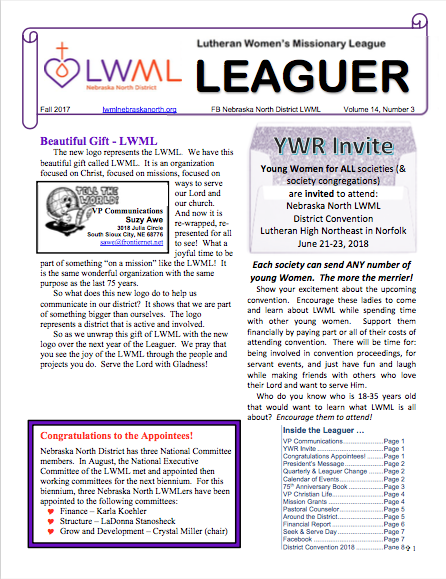 Fall 2017 Leaguer is here! - LWML Nebraska North District